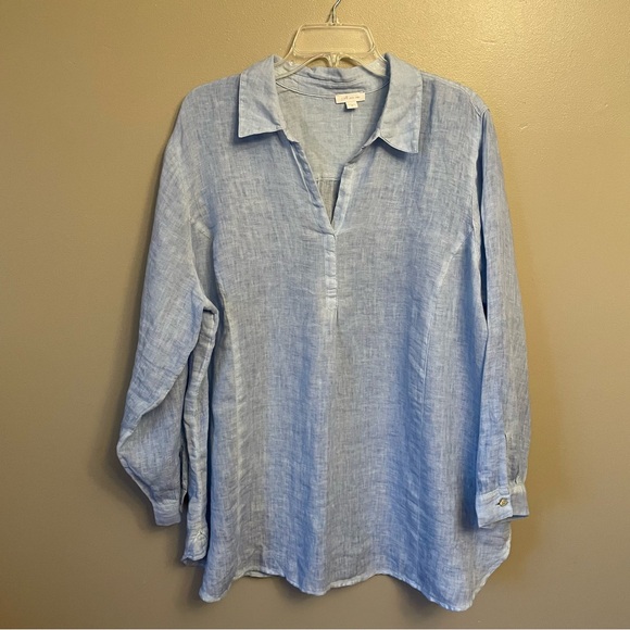 J. Jill | Tops | Jjill Love Linen 2x Blue Long Sleeve Lightweight ...